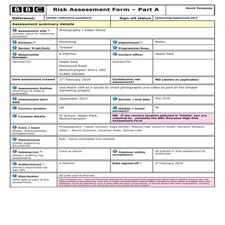 Shoot risk assessment | PDF