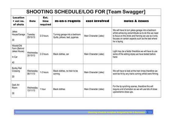Shooting schedule shoot 3 | DOC