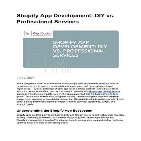 Shopify App Development: DIY vs. Professional Services | PDF