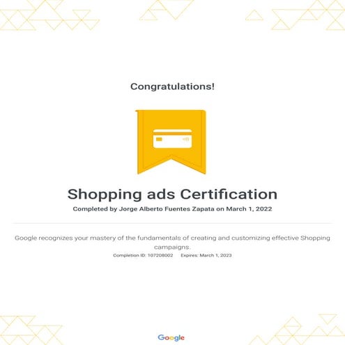 Shopping ads Certification - Jorge Alberto Fuentes Zapata | PDF