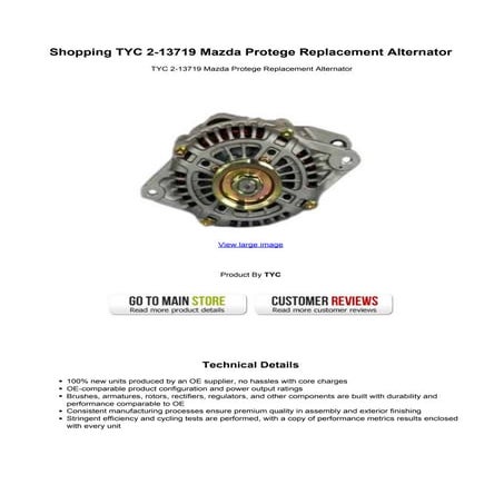 Shopping tyc 2 13719 mazda protege replacement alternator | PDF