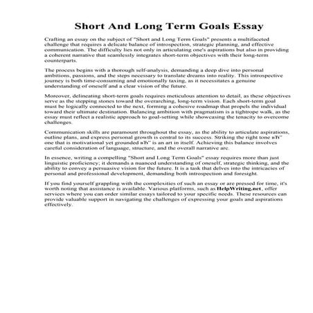 Short And Long Term Goals Essay | PDF