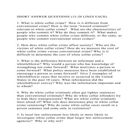 SHORT ANSWER QUESTIONS (15-20 LINES EACH)1. What is white collar.docx ...