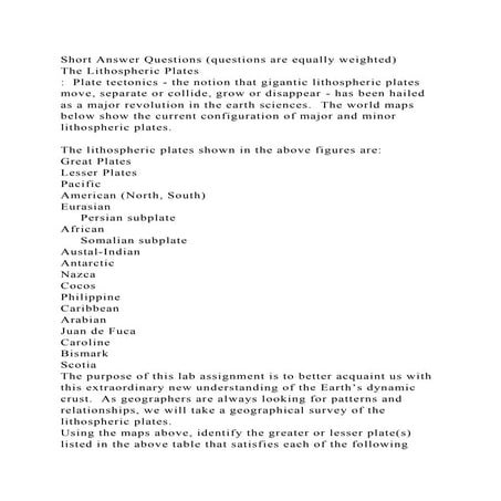 Short Answer Questions (questions are equally weighted)The Lithosp.docx