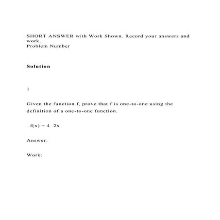 SHORT ANSWER with Work Shown. Record your answers and work.Pro.docx