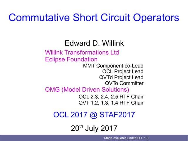 Commutative Short Circuit Operators Ppt