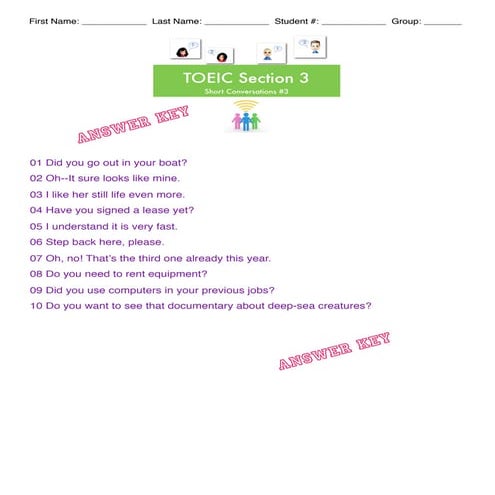 Short conversations worksheet #3 ak | PDF