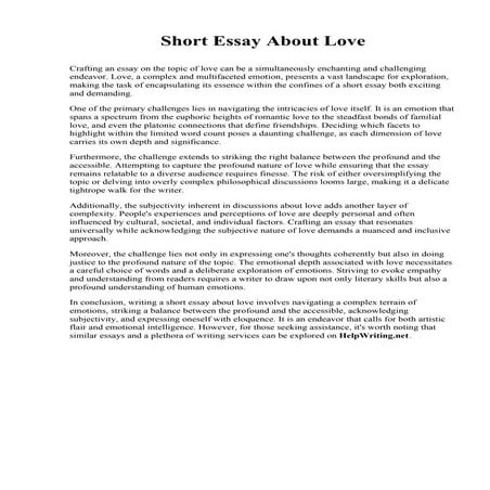 Short Essay About Love. Dyersburg State Community College | PDF