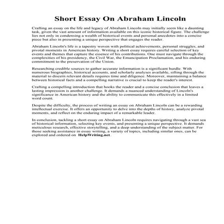 Short Essay On Abraham Lincoln. Lincoln Essay Contest Wimberley Village ...