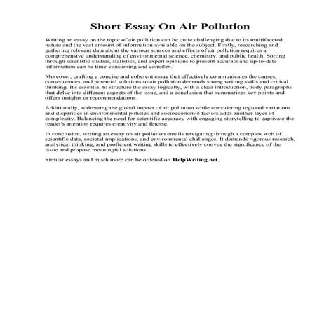 Short Essay On Air Pollution. Air Pollution Essay - Air Pollution Essay ...