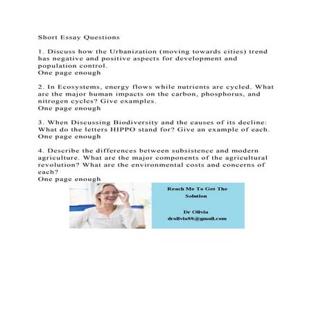 Short Essay Questions 1. Discuss how the Urbanization (moving to.docx