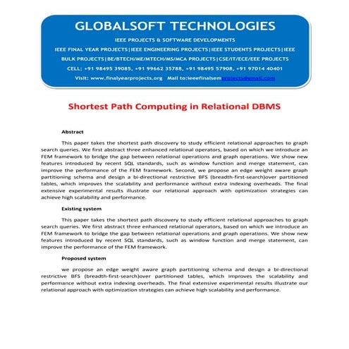 Ieee 2014 Java Data Mining Projects Shortest Path Computing In Relational Dbms Pdf 