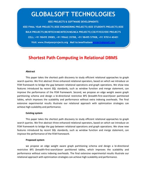 Ieee 2014 Java Data Mining Projects Shortest Path Computing In Relational Dbms Pdf