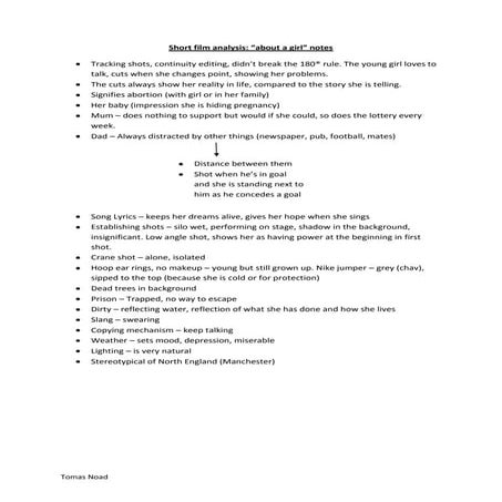 Short film analysis, about a girl notes | DOCX
