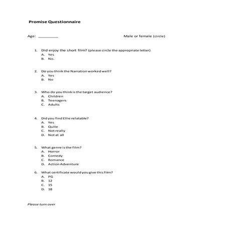 Short film questionnaire | DOCX