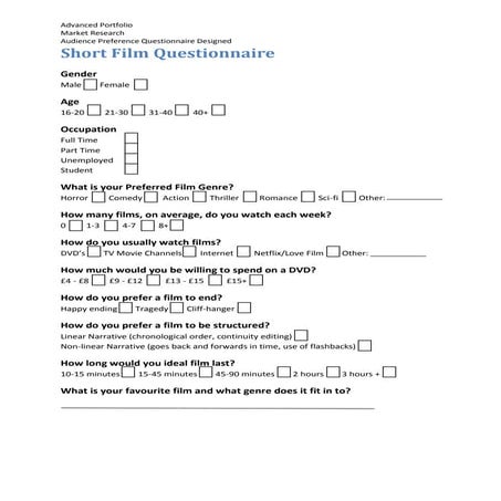 Short film questionnaire mr | PDF