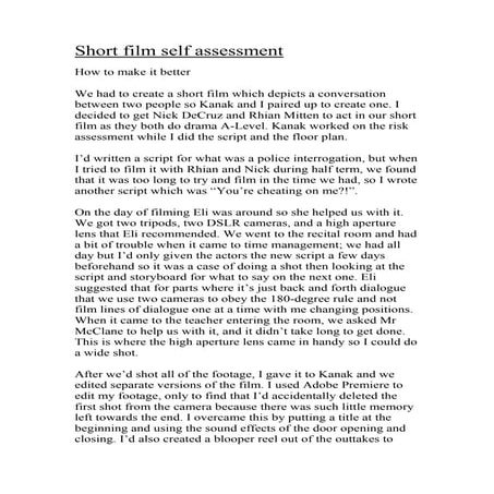 Short film self assessment | PDF