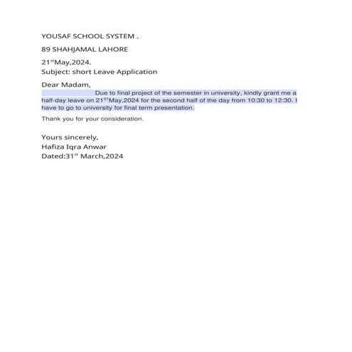 Short Leave application.docx appliction fot short leave | DOCX