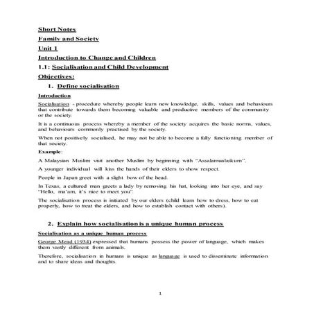 Short notes family and society unit 1 | PDF