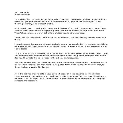 Short paper blood red road | DOCX