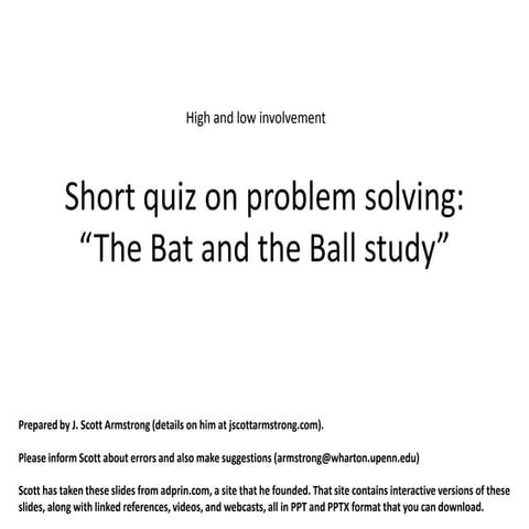 Short quiz on problem solving bat ball | PPTX
