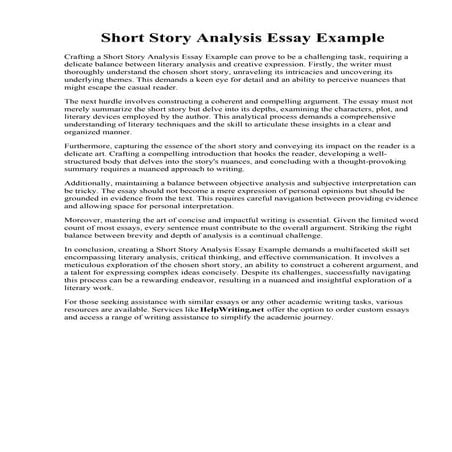 Short Story Analysis Essay Example | PDF