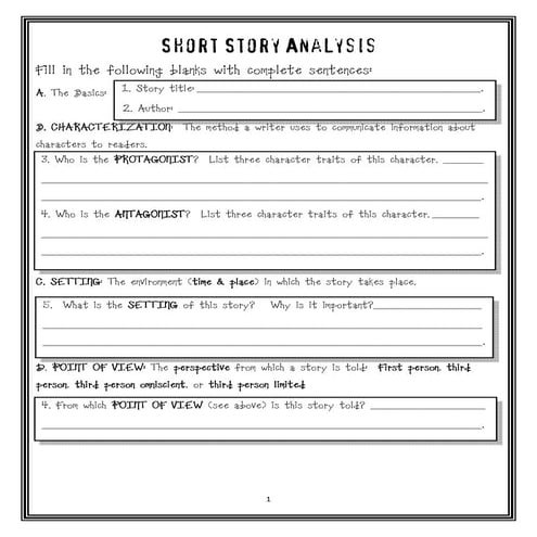 Short Story Analysis Form | PDF