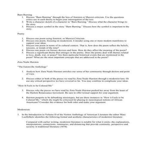 Short story and modernism questions | PDF