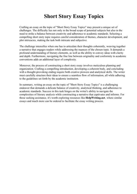 Short Story Essay Examples | PDF