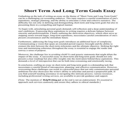 Short Term And Long Term Goals Essay | PDF