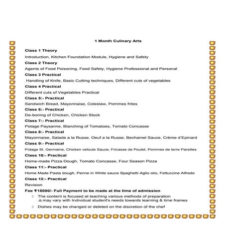 Short term cooking culinary arts 1 month | PDF