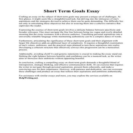 Short Term Goals Essay | PDF