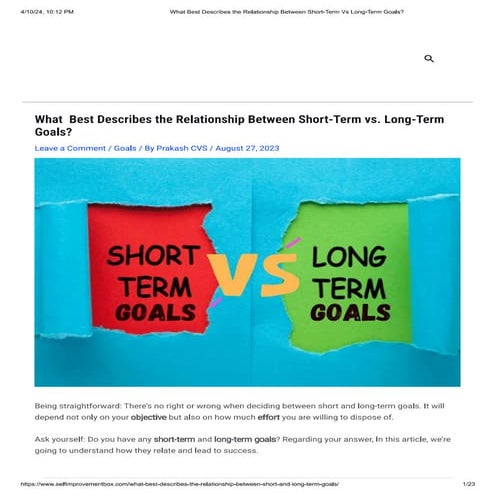 What Best Describes the Relationship Between Short-Term vs. Long-Term Goals? | PDF