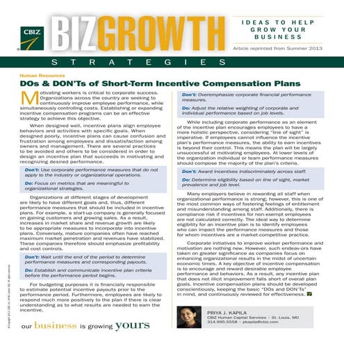 DOs & DON'Ts of Short-Term Incentive Compensation Plans | PDF