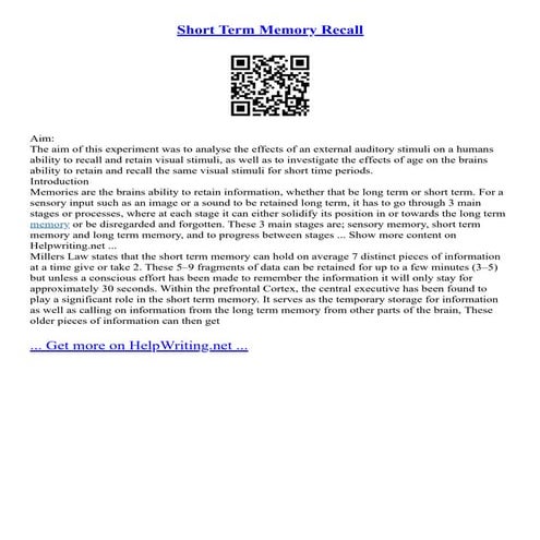 Short Term Memory Recall | PDF