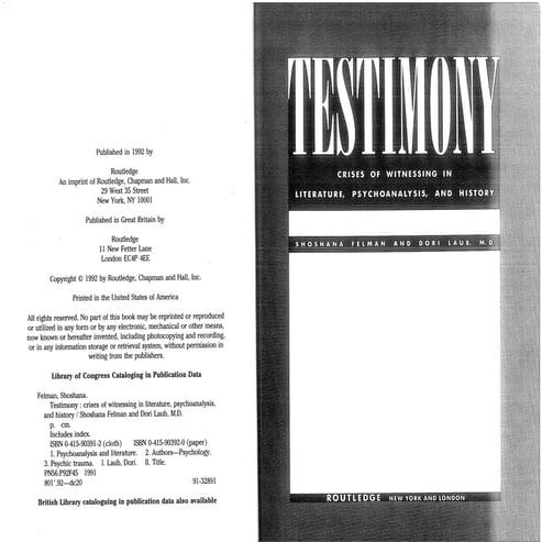 Shoshana Felman, Dori Laub MD - Testimony_ Crises of Witnessing in ...