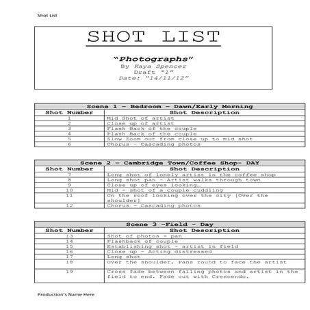 Shot list | DOCX | Drama | Genres