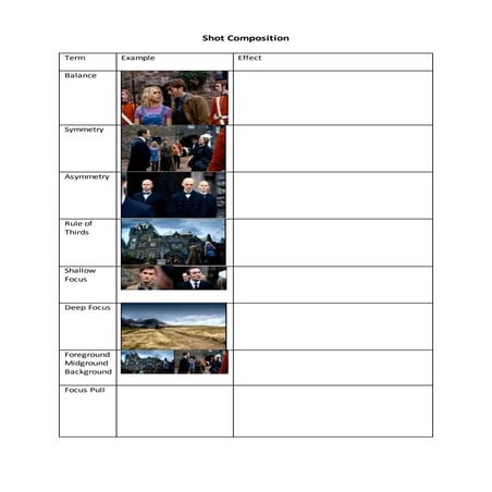 Shot Composition Work Sheet | PDF
