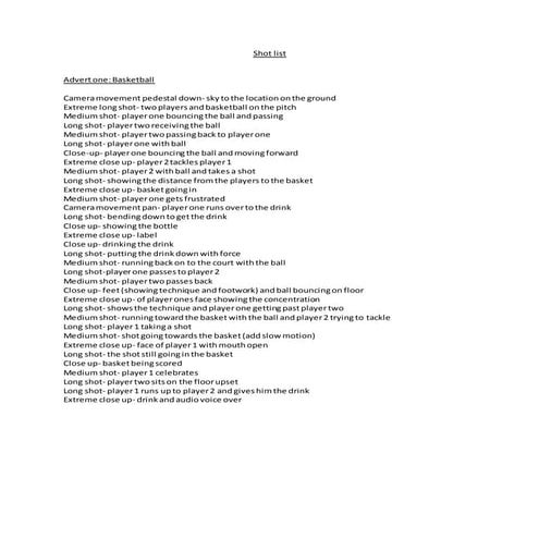 Shot list | DOCX