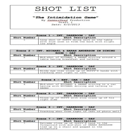 Shot list | DOCX