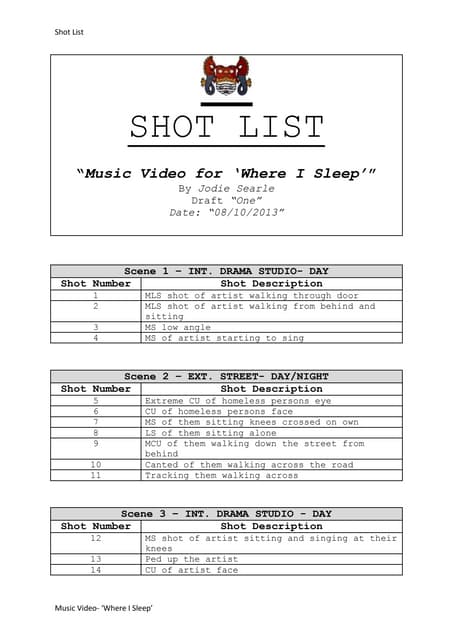 Shot list table | PDF