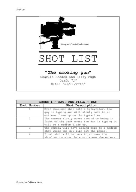 Shot list | PDF