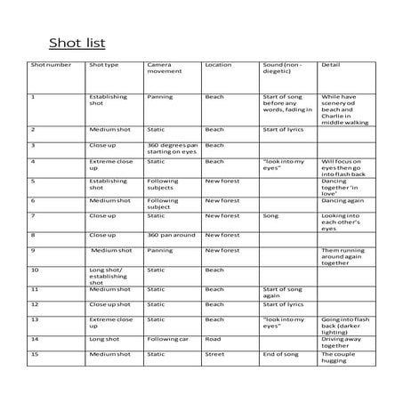 Shot list | DOCX