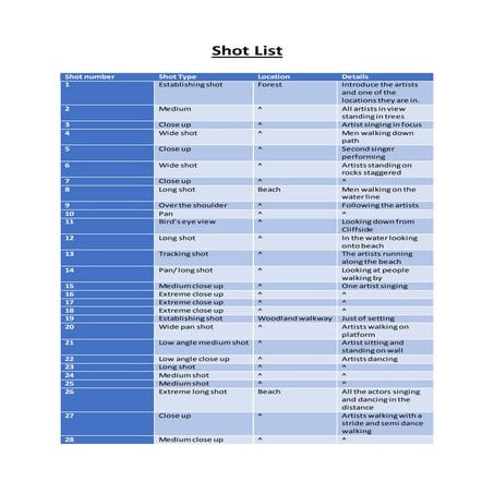 Shot List | DOCX