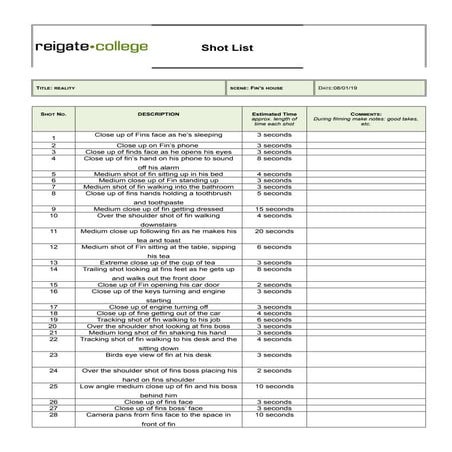 Shotlist simple | PDF