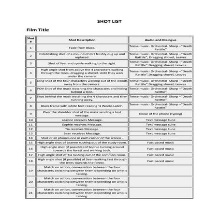 Shot List | DOCX