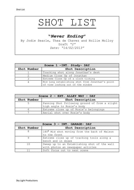 9 shot sequences | DOCX