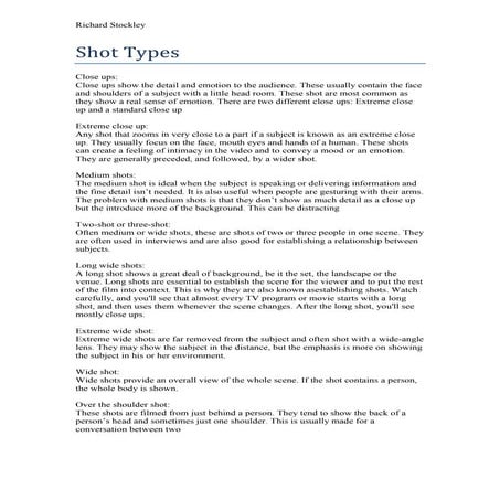 Common Film Language Shot Types | PDF