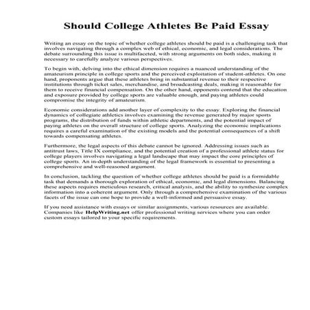 Should College Athletes Be Paid Essay | PDF
