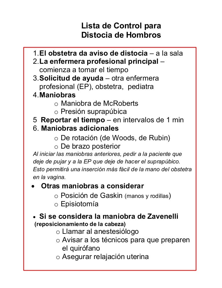 Shoulder Dystocia Checklist Shoulder Dystocia Checklist